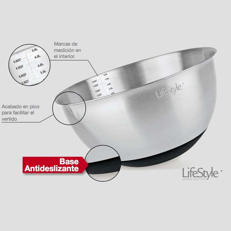 Bol de Repostería Antideslizante Acero Inox | Medidas Interiores
